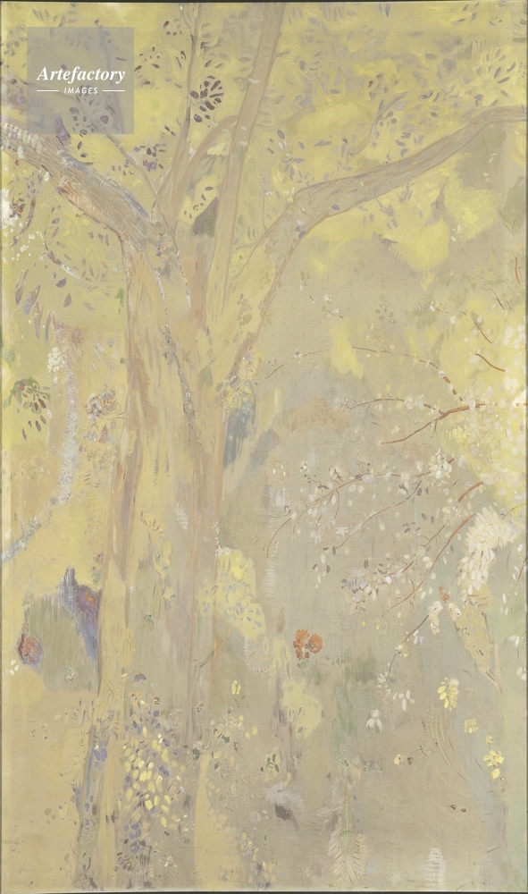 Decoration Domecy : arbres, fond jaune